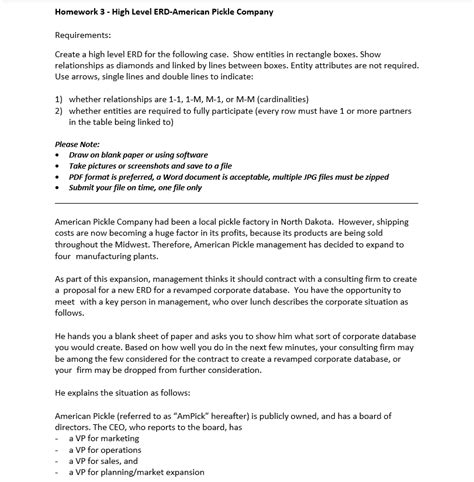 Solved Homework 3 High Level Erd American Pickle Company