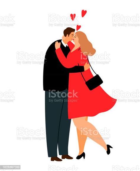 사랑 커플 비만 벡터 더하기 크기의 양복과 빨간 드레스 만화 일러스트 레이 션 캐주얼 커플 결혼식에 대한 스톡 벡터 아트 및