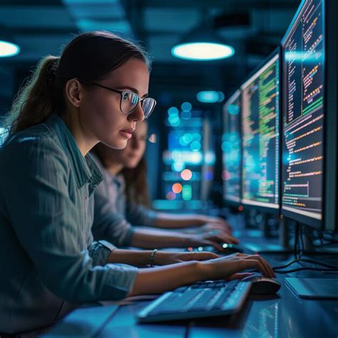 Premium Photo Smart Female Programmer In Data Center Control Room
