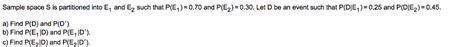 solved sample space s is partitioned into e 1 and e 2 such