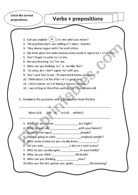 Verbs Prepositions ESL Worksheet By Rosimary