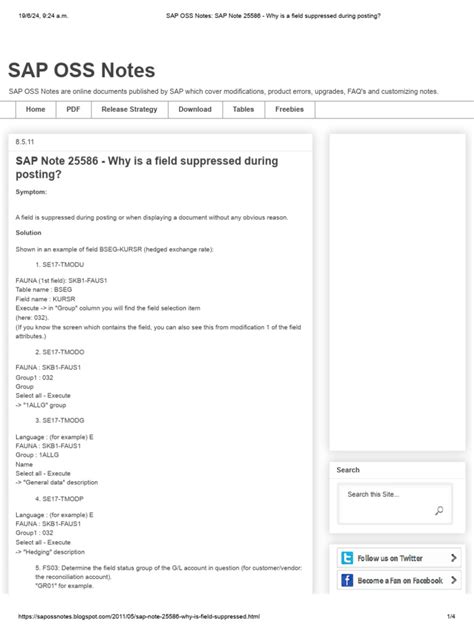 Sap Oss Notes Sap Note 25586 Why Is A Field Suppressed During
