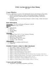 Cs412 Syllabus F2019 3 Pdf CS412 An Introduction To Data Mining Fall 2019 Course Objective