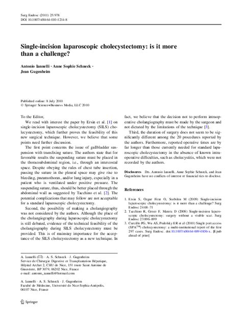 Pdf Single Incision Laparoscopic Cholecystectomy Is It More Than A Challenge Jean