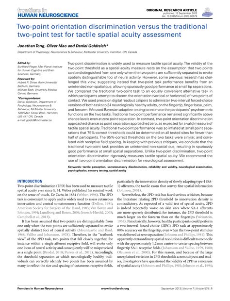 Pdf Two Point Orientation Discrimination Versus The Traditional Two Point Test For Tactile