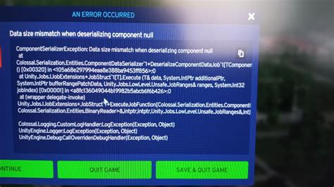 serious problem data size mismatch when deserializing component null