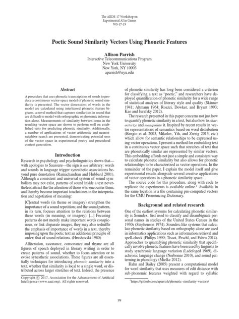 Poetic Sound Similarity Vectors Using Phonetic Features Pdf Phoneme