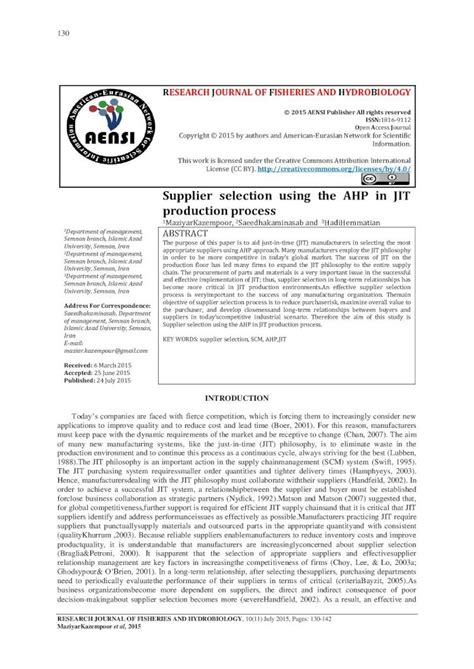 Pdf Supplier Selection Using The Ahp In Jit Production · Pdf Filein General Supplier