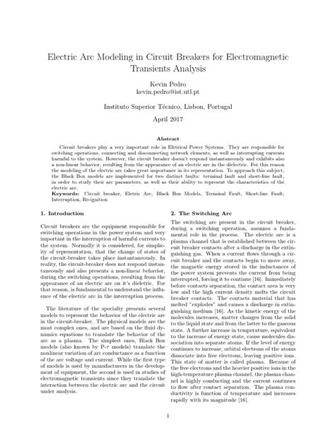 Electric Arc Modeling Pdf Electric Arc Plasma Physics