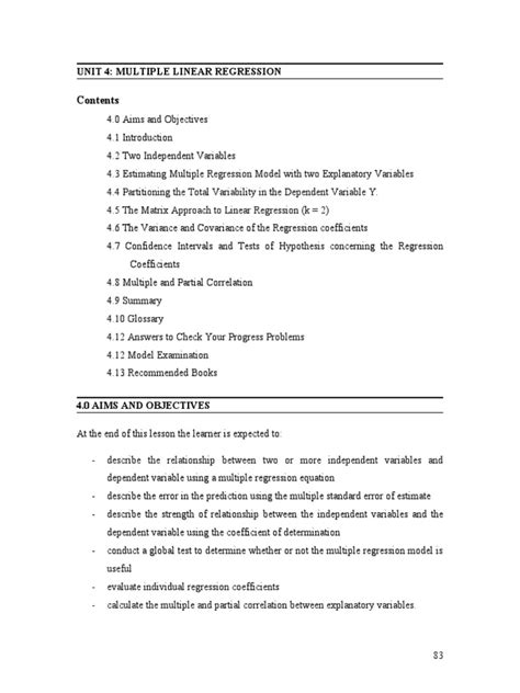 unit 4 multiple linear regression pdf regression analysis linear