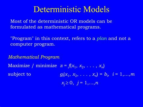 PPT Deterministic Models Stochastic Models Linear Programming Discrete Time Markov Chains
