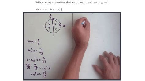 Find Cscx Secx And Cotx From Sinx Youtube