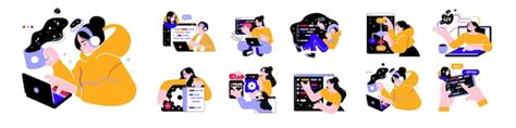 Premium Vector Programming Illustration Set Different Characters