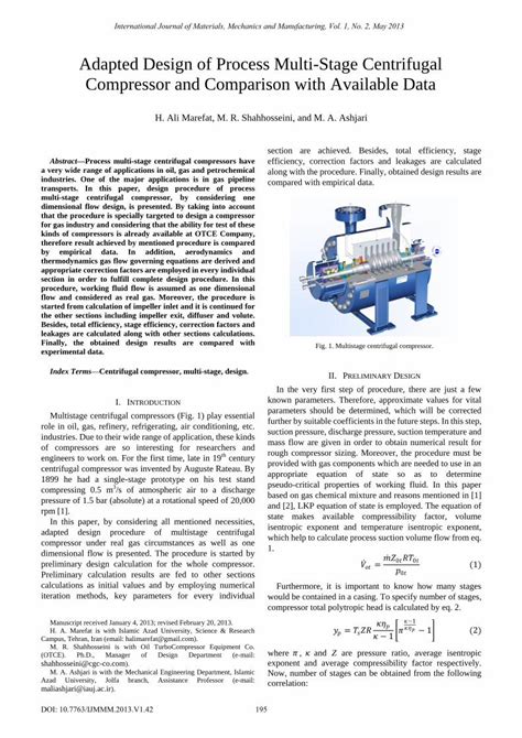 Pdf Adapted Design Of Process Multi Stage Centrifugal Compressor And Comparison With Available