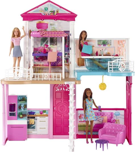 Barbie Dollhouse Playhouse Set Includes 3 Dolls Bedroom And Living Room