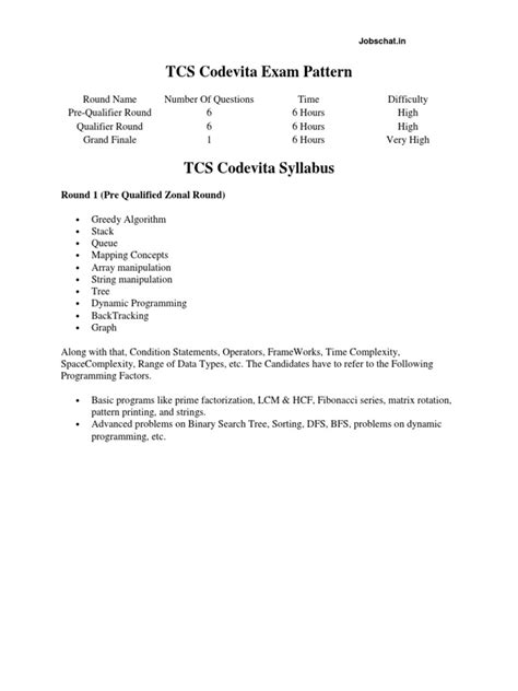 tcs codevita syllabus exam pattern pdf