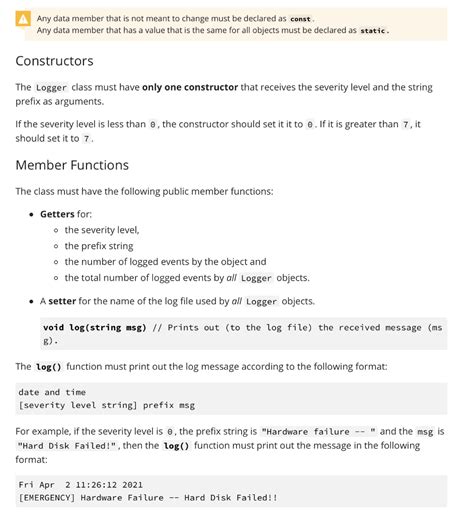 Solved Ex1 A Logger Class Overview Errors Happen A Lot In