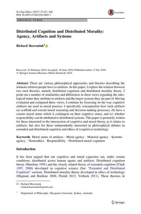 pdf distributed cognition and distributed morality agency artifacts