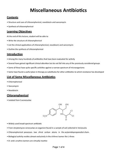 Chapter 10 Antibiotics Unclassified Page 1 Of 4 Contents Miscellaneous Antibiotics Structure