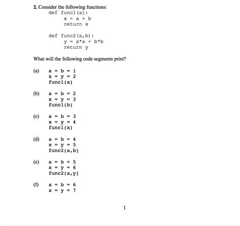 solved consider the following functions def funcl a x