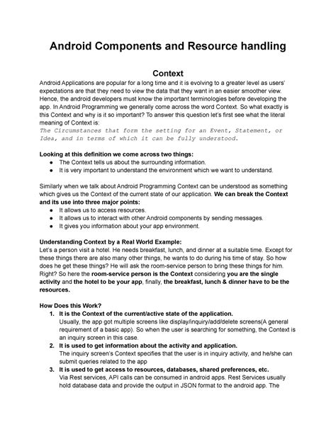 Android Components And Resource Handling Android Components And