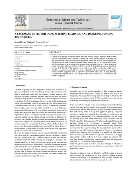 Pdf A Facemask Detector Using Machine Learning And Image Processing