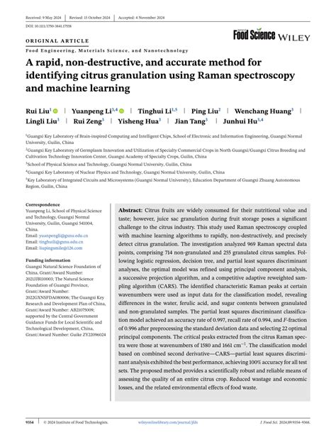 A Rapid Non‐destructive And Accurate Method For Identifying Citrus Granulation Using Raman