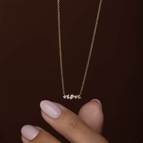 Diamond Multifaceted Mini Bar Necklace In Stock Ef Collection