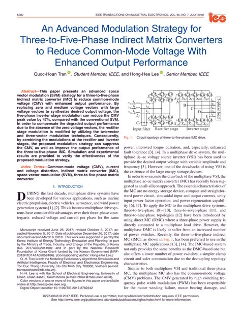 Pdf An Advanced Modulation Strategy For Three To Five Phase Indirect