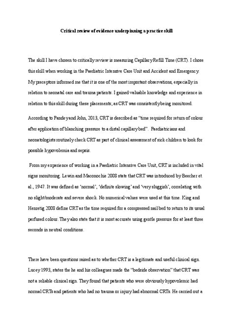 Doc Capillary Refill Time A Critical Review Of A Nursing Skill