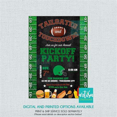 Football Invite Tailgates And Touchdowns Kick Off Party Invitation