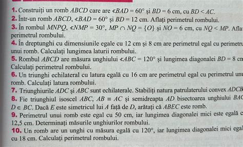1 Construii Un Romb Abcd Care Are Bad 60 I Bd 6 Cm Cu Bd Ac 2 Ntr