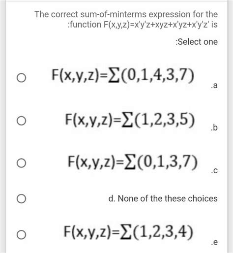 solved the correct sum of minterms expression for the