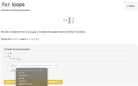 solved for loops 2 points consider the following equation