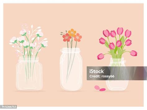 흰색 배경에 고립 된 꽃병과 병에 야생 및 정원 피는 꽃의 컬렉션 유리 화병에 꽃다발 묶음 장식 인테리어에 꽃과 함께 일러스트 화병 플랫 벡터 일러스트레이션 0명에 대한