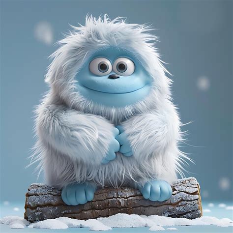 3d Render Of Cute Yeti Sitting Comfortably On A Log Premium Ai