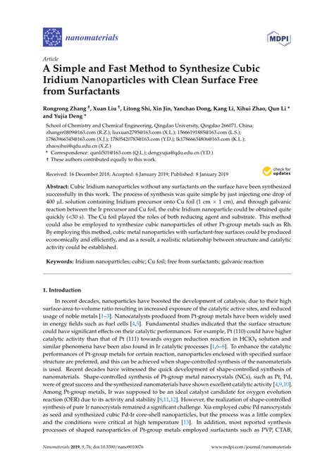Pdf A Simple And Fast Method To Synthesize Cubic Iridium Nanoparticles With Clean Surface Free