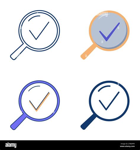 Magnifier With Checkmark Icon Set In Flat And Line Style Approved