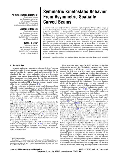 Pdf Symmetric Kinetostatic Behavior From Asymmetric Spatially Curved Beams