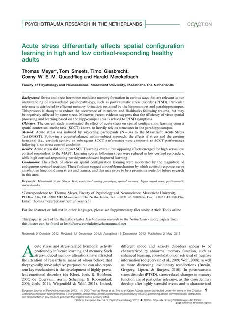 Pdf Acute Stress Differentially Affects Spatial Configuration Learning In High And Low
