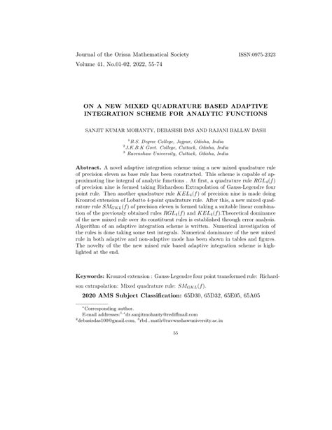 Pdf Journal Of The Orissa Mathematical Society On A New Mixed Quadrature Based Adaptive