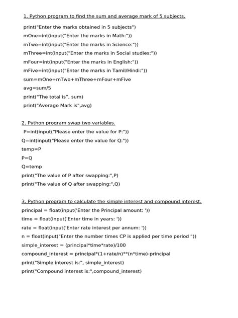 Python Programs For Basic Calculations Pdf Compound Interest Interest