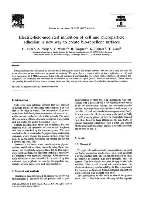 Pdf Electric Field Mediated Inhibition Of Cell And Microparticle Adhesion A New Way To Create