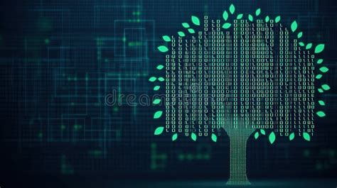 Digital Tree Binary Code Green Leaves Tech Concept Stock Illustration