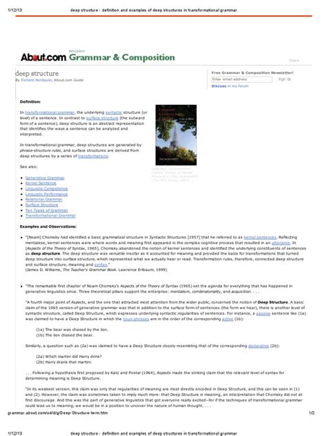 Deep Structure Definition And Examples Of Deep Structures In Transformational Grammar Syntax