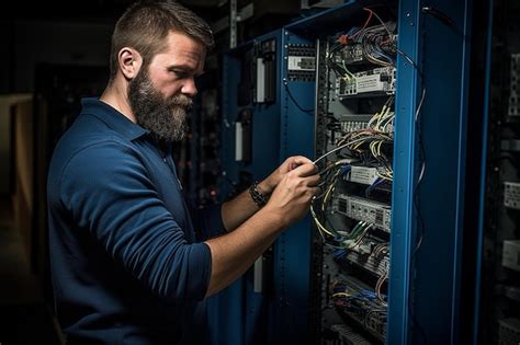 Technician Inspecting Cables And Connections For Troubleshooting Premium Ai Generated Image