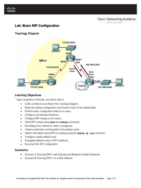 Lab Basic Rip Configuration Topology Diagram Pdf Router