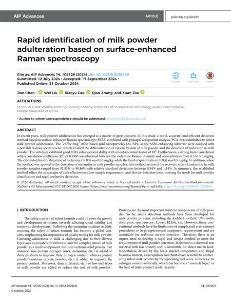 Pdf Rapid Identification Of Milk Powder Adulteration Based On Surface