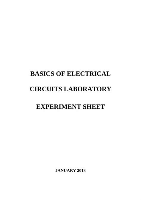 Pdf Basics Of Electrical Circuits Laboratory Experiment Sheet