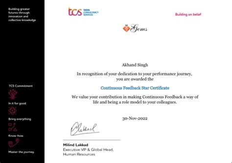 Thankyou Tata Consultancy Services For This Acknowledgement And Recognition Of My Work Akhand